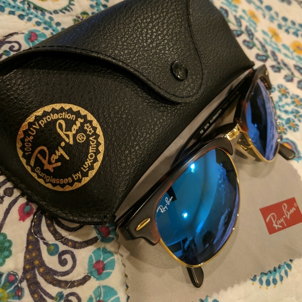 Genuine Ray-Ban Clubmaster Blue Mirror Sunglasses - Gem